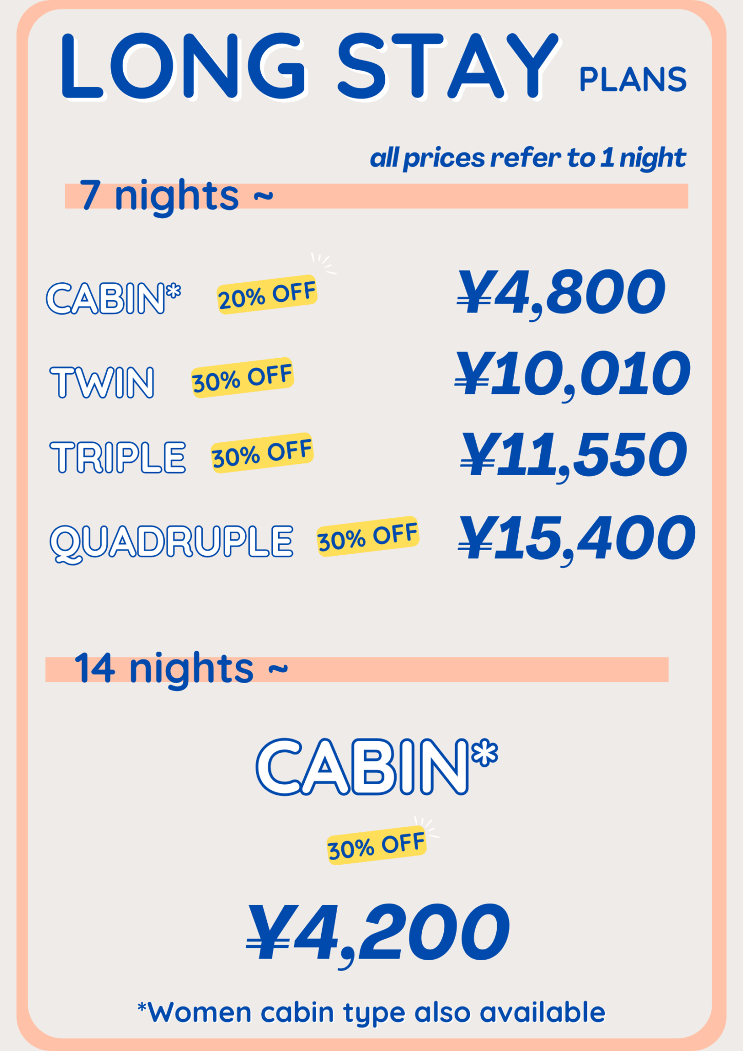OUR PLANS & SPECIAL OFFERS - Wild Cherry Blossom Hostel